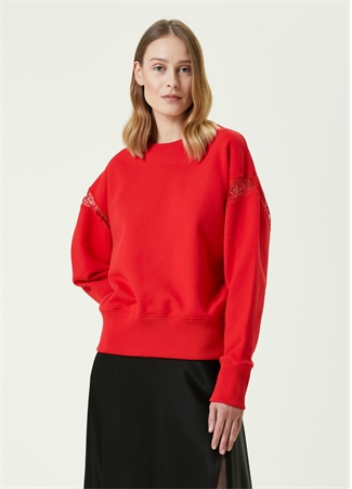 Givenchy Kadın Kırmızı Bisiklet Yaka Dantel Garnili Sweatshirt S EU