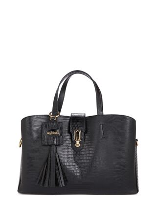 Divarese Kadın Siyah Krokodil Dokulu Omuz Çantası Eu