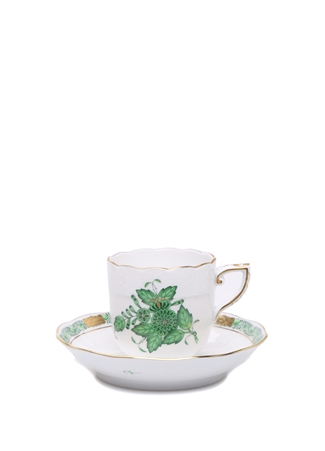 Herend Yeşil Çiçek Motifli Porselen Kahve Fincan Takımı