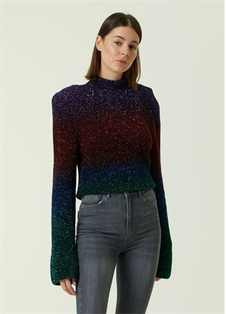 The Attico Kadın Colorblocked Dik Yaka Parlak Dokulu Triko Bordo 42 IT