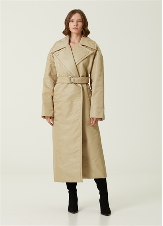 Nanushka Kadın Liano Bej Kelebek Yaka Kemerli Palto Gri M EU Nanushka Kadın Liano Bej Kelebek Yaka Kemerli Palto Gri M EU