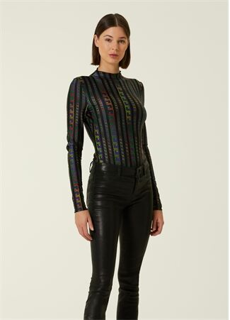 Versace Kadın Siyah Desenli Uzun Kol Body 40 IT