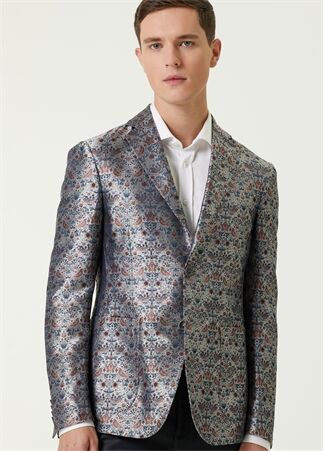 Pal Zileri Erkek Silver Etnik Desenli İpek Ceket Gri 50 IT
