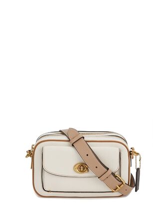 Coach Kadın Beyaz Logolu Deri Omuz Çantası EU