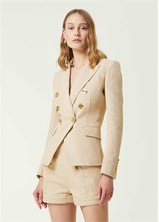 Balmain Kadın Bej Logo Motifli Kruvaze Ceket 42 FR Balmain Kadın Bej Logo Motifli Kruvaze Ceket 42 FR