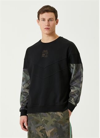 Etro Erkek Siyah Bisiklet Yaka Kamuflaj Desenli Sweatshirt S EU