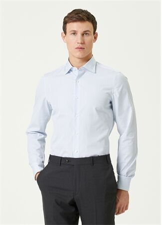 Isaia Erkek Mavi Beyaz Çizgi Desenli Gömlek 42 IT