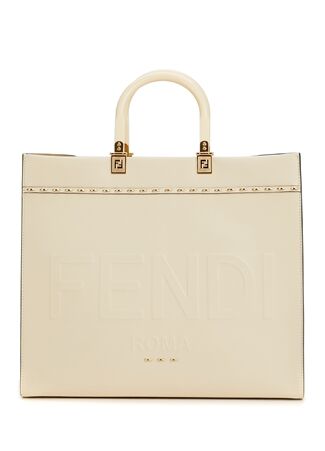 Fendi Kadın Beyaz Logolu Deri El Çantası EU