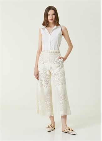 Valentino Kadın Ekru Dantel Pantolon Beyaz 40 IT