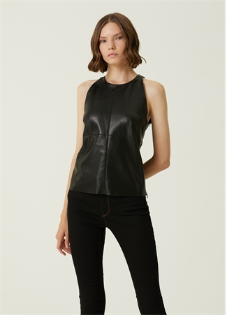 Nanushka Kadın Teza Siyah Kolsuz Deri Bluz S EU