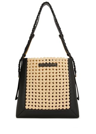 Stella McCartney Kadın Siyah Bej Doku Detaylı Omuz Çantası EU