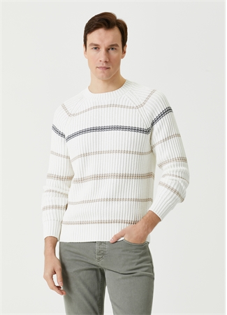 Brunello Cucinelli Erkek Beyaz Şerit Detaylı Triko 54 IT Brunello Cucinelli Erkek Beyaz Şerit Detaylı Triko 54 IT