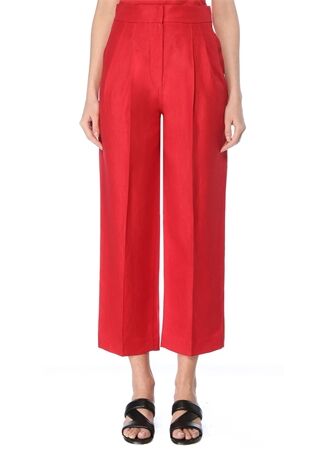 Brunello Cucinelli Kadın Kırmızı Pili Detaylı Keten Pantolon 38 IT