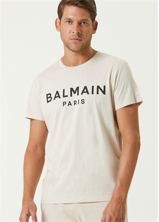 Balmain Erkek Bej Siyah Logo Detaylı T-shirt XL EU Balmain Erkek Bej Siyah Logo Detaylı T-shirt XL EU