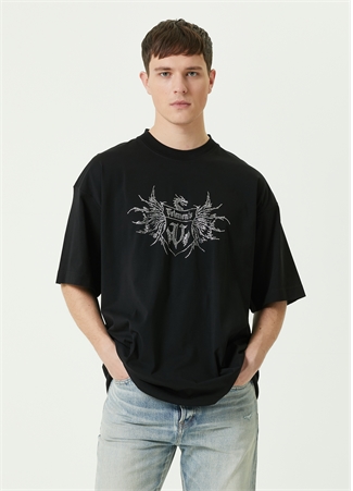 VETEMENTS Erkek Siyah Taşlı Logo İşlemeli T-shirt S EU