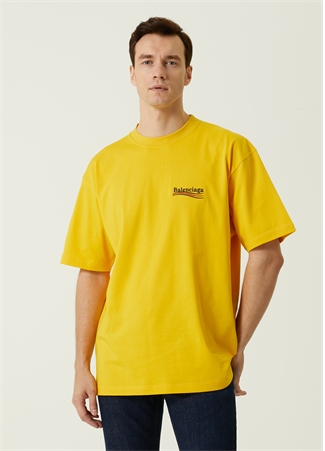 Balenciaga Erkek Sarı Logolu Oversize T-shirt M EU Balenciaga Erkek Sarı Logolu Oversize T-shirt M EU