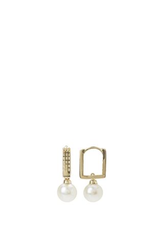 Collection Kadın Kare Formlu İncili Altın Rengi Küpe EU