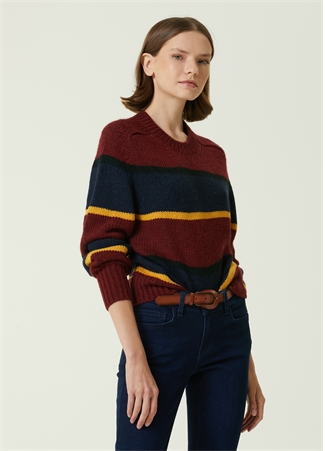 Polo Ralph Lauren Kadın Kırmızı Lacivert Çizgili Kazak M EU