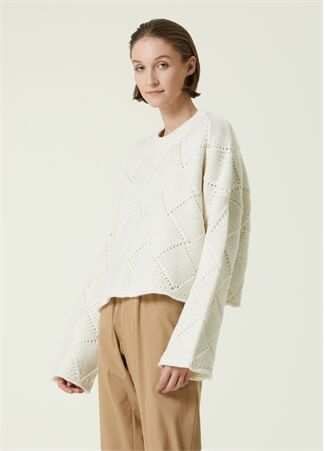 Jw Anderson Kadın Ekru Bisiklet Yaka Yün Kazak Bej M/L EU