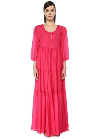 Bird & Knoll Kadın Evie Pembe Yakası Bağcıklı Maksi Elbise XS EU