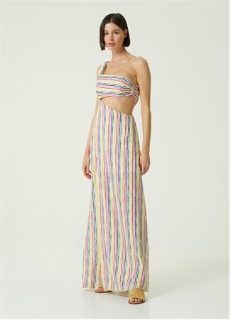 Gül Hürgel Kadın Colorblocked Çizgili Maxi Keten Elbise S EU