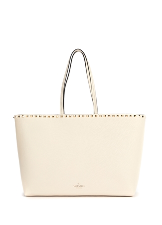 Valentino Garavani Kadın Beyaz Logolu Troklu Deri Omuz Çantası EU Valentino Garavani Kadın Beyaz Logolu Troklu Deri Omuz Çantası EU