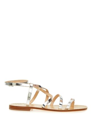 Capri Positano Sandals Kadın Silver Bantlı Deri Sandalet Gri 36 EU