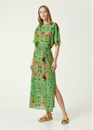 Tory Burch Kadın Yeşil Çiçekli Beli Kuşaklı Kaftan S EU
