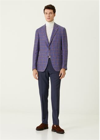 Palzileri Lab Erkek Lacivert Çizgi Desenli Yün Pantolon 44 IT