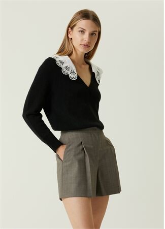 Sandro Kadın Siyah Beyaz Yaka Detaylı Kazak 0 US