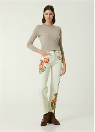 Etro Kadın Beyaz Çiçek Baskılı Jean Pantolon 30 US Etro Kadın Beyaz Çiçek Baskılı Jean Pantolon 30 US