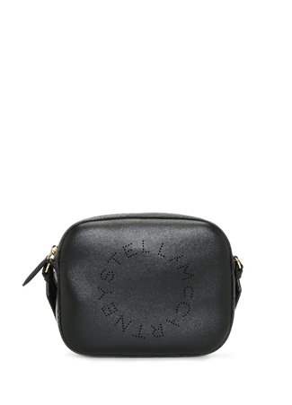 Stella McCartney Kadın Mini Siyah Logolu Deri Omuz Çantası EU Stella McCartney Kadın Mini Siyah Logolu Deri Omuz Çantası EU