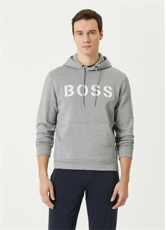 Boss Erkek Regular Fit Gri Kapüşonlu Logolu Sweatshirt S EU Boss Erkek Regular Fit Gri Kapüşonlu Logolu Sweatshirt S EU