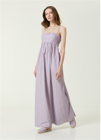 Faraway Kadın Evelyn Mor Çiçekli Organik Pamuk Maksi Elbise 34 EU