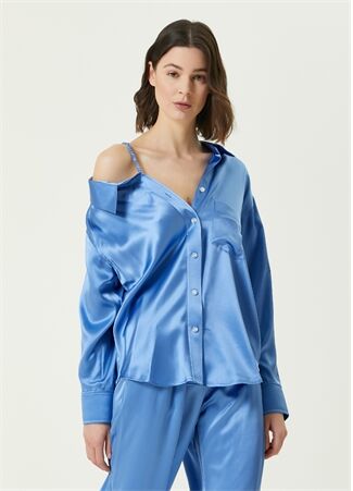 T by Alexander Wang Kadın Mavi Asimetrik İpek Gömlek S EU