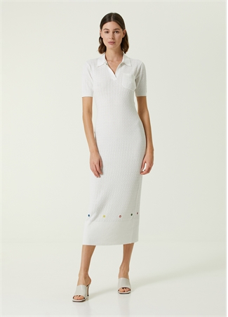 Staud Kadın Ekru Polo Yaka Midi Triko Elbise Bej XS EU