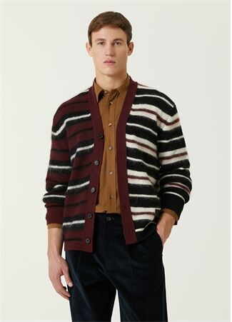 Paul Smith Erkek Bordo Siyah Şeritli Yün Triko Hırka M EU
