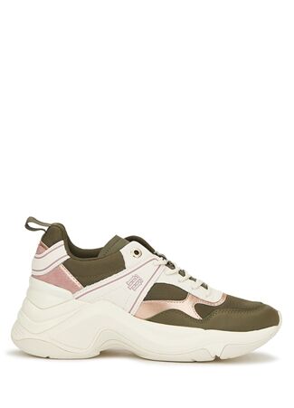 Tommy Hilfiger Kadın Haki Logo Detaylı Deri Sneaker 38 EU