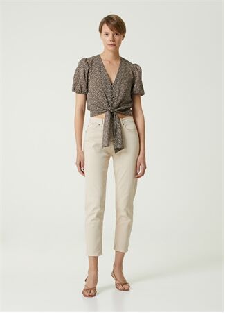 Beymen Club Kadın Kahverengi V Yaka Çiçekli Crop Bluz XS