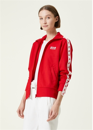 Golden Goose Kadın Kırmızı Beyaz Logo Şerit Detaylı Hırka XS EU