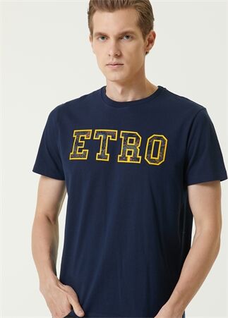 Etro Erkek Mavi Logo Formlu Etnik Desenli T-shirt L EU