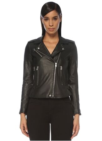 IRO Kadın Newhan Siyah Kruvaze Deri Ceket 34 EU