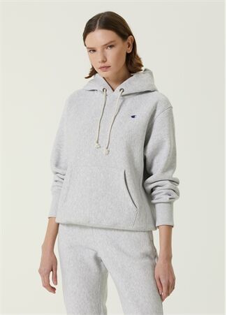 Champion Kadın Gri Kapüşonlu Logolu Sweatshirt S EU