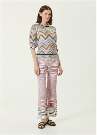 Missoni Kadın Lila Desenli Bol Paça Yün Pantolon 38 IT