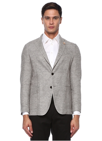 Lardini Erkek Gri Kelebek Yaka Keten Triko Ceket 54 IT