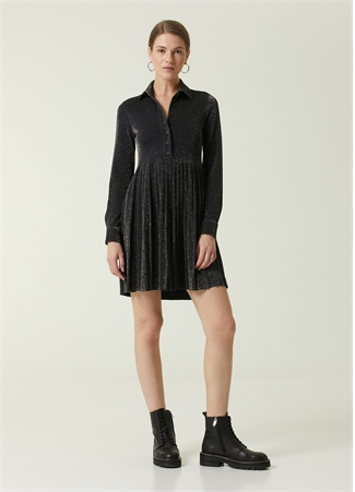 Beymen Club Kadın Siyah İngiliz Yaka Simli Pilili Mini Örme Elbise 38 Beymen Club Kadın Siyah İngiliz Yaka Simli Pilili Mini Örme Elbise 38