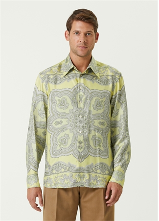 Etro Erkek Yeşil Etnik Desenli İpek Gömlek 4 IT