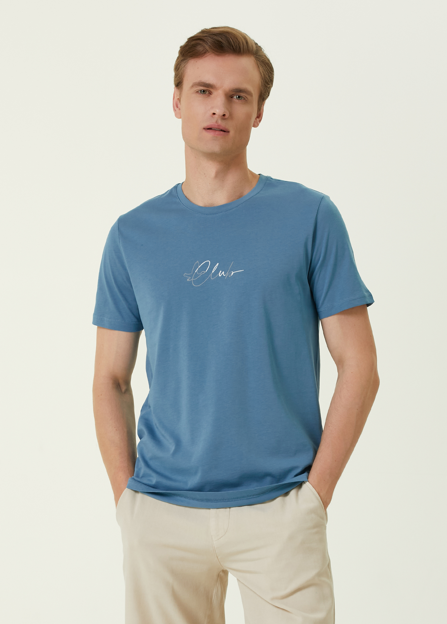 Beymen Club - Mavi Logo Baskılı T-shirt - Mavi