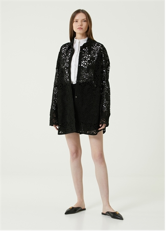 Valentino Kadın Siyah Gömlek Yaka Dantel Ceket 42 IT Valentino Kadın Siyah Gömlek Yaka Dantel Ceket 42 IT