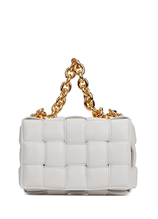 Bottega Veneta Kadın Chain Cassette Beyaz Deri Omuz Çantası EU Bottega Veneta Kadın Chain Cassette Beyaz Deri Omuz Çantası EU